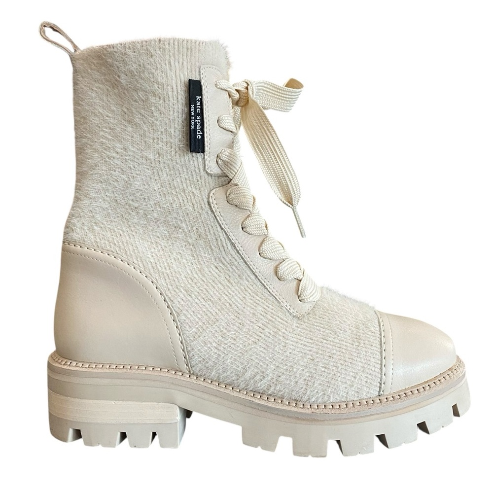 Kate Spade Winton Boots 7.5 Combat Cream Knit - Gem